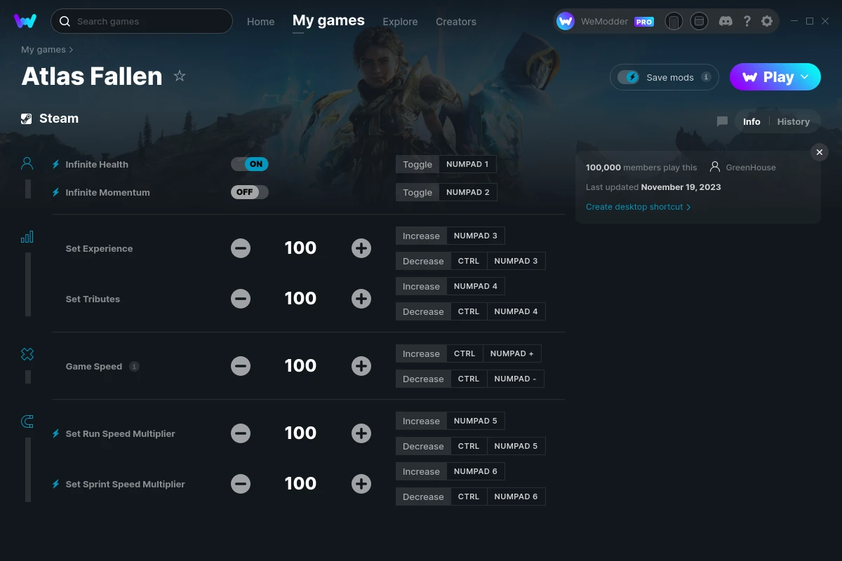 Читы для Atlas Fallen
