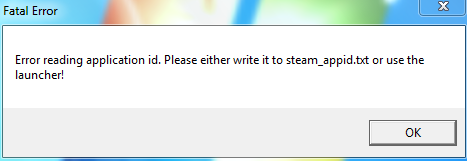 Error reading application id, Please either write it to steam_appid.tt or use the launcher ...