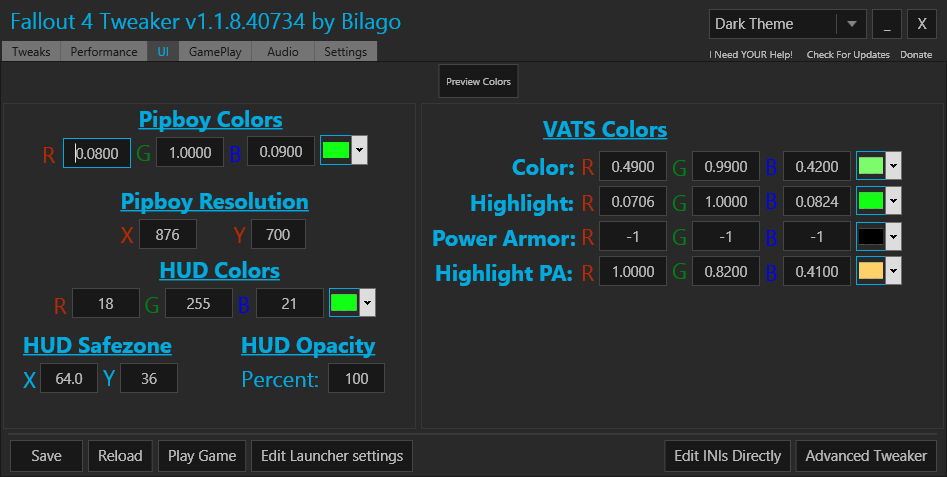 Скачать Fallout 4 "Configuration Tool v1.1.8.4073 - By Bilago" - Утилиты