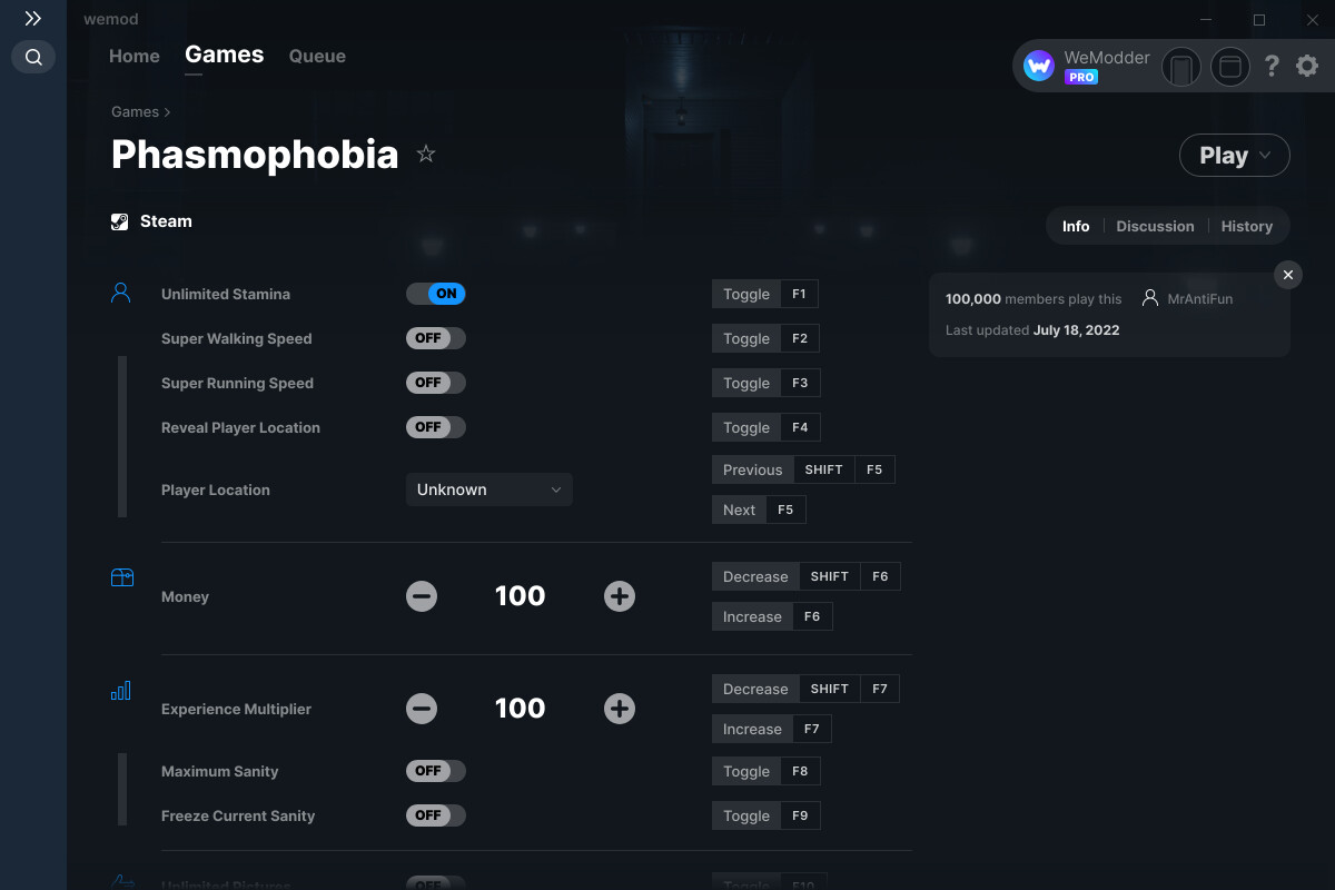 Скачать Phasmophobia "Трейнер +23" [UPD: 18.07.2022] {MrAntiFun / WeMod}