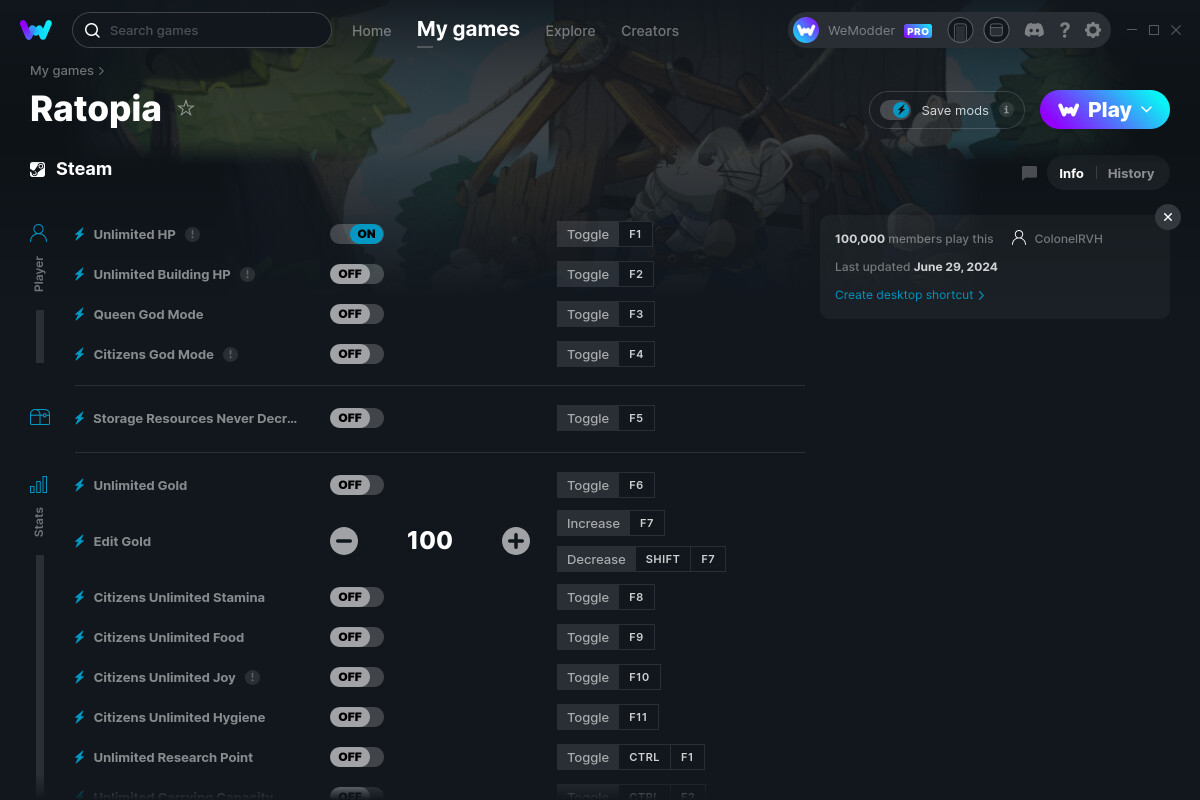 Скачать Ratopia "Трейнер +24" [UPD: 29.06.2024] {ColonelRVH / WeMod}