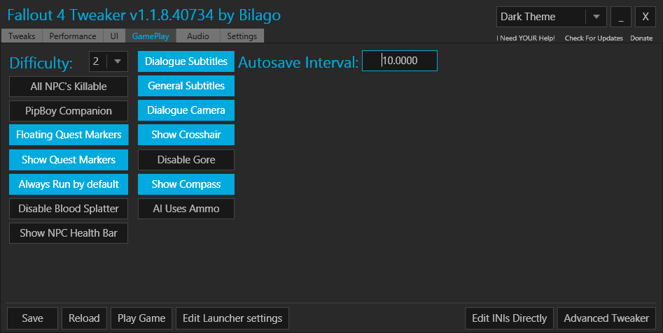 Скачать Fallout 4 "Configuration Tool v1.1.8.4073 - By Bilago" - Утилиты