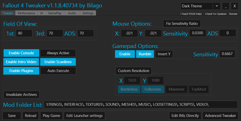 Скачать Fallout 4 "Configuration Tool v1.1.8.4073 - By Bilago" - Утилиты
