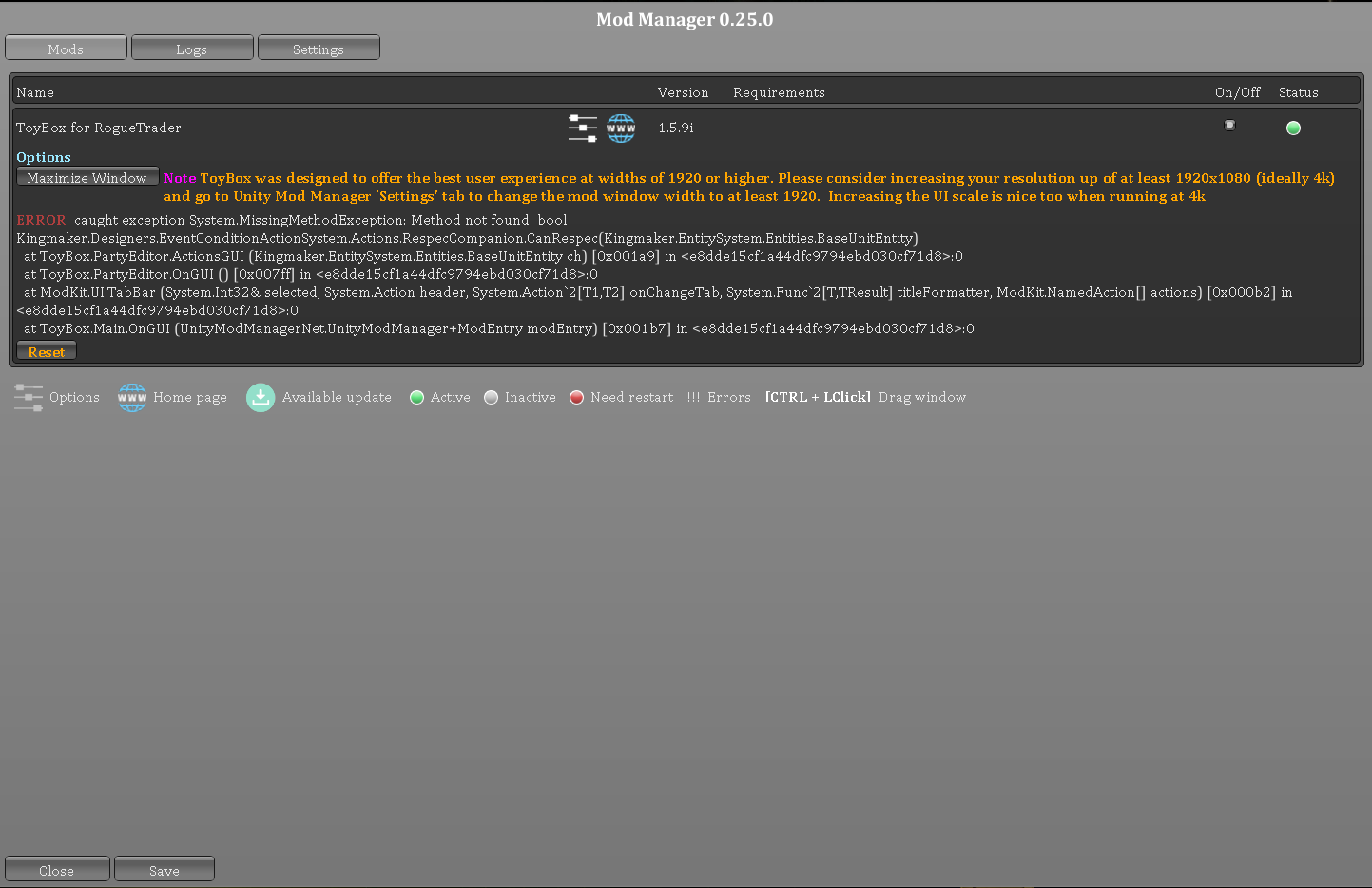 Скачать Warhammer 40,000: Rogue Trader "Чит-меню ToyBox" [v1.6.10]