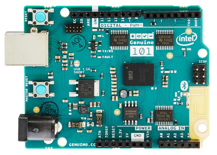 Основой платы Arduino 101 (Genuino 101) служит модуль Intel Curie