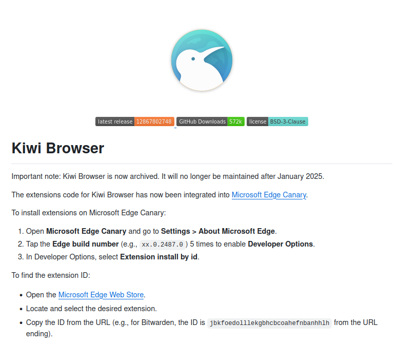 Проект Kiwi Browser закрыт, репозиторий на GitHub переведён в Public archive, часть браузера ...