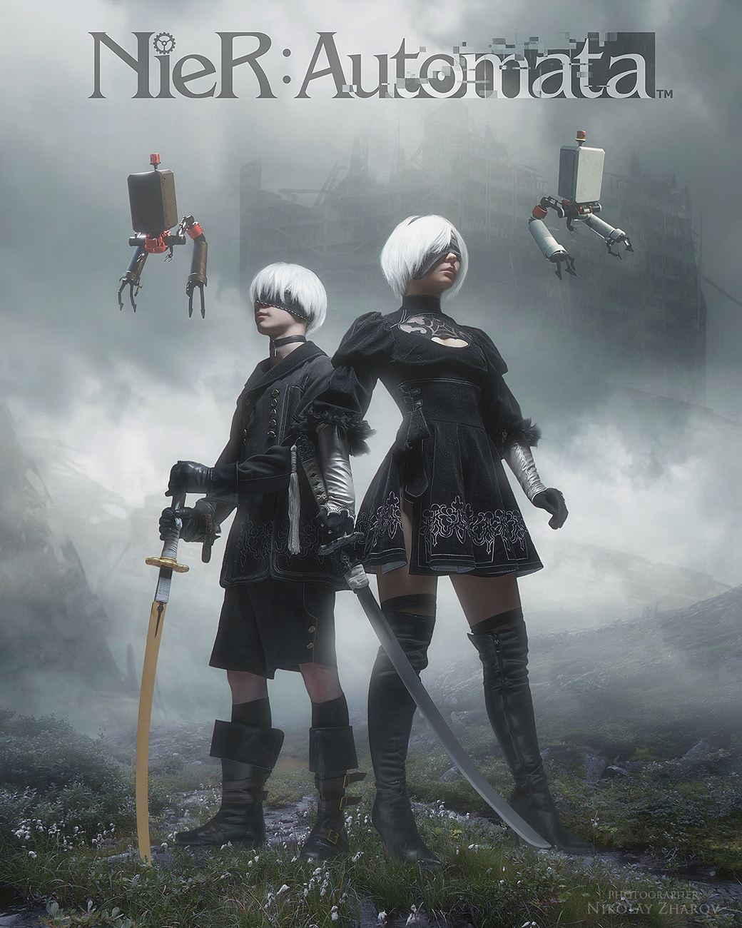 Косплей 2B и 9S из Nier: Automata
