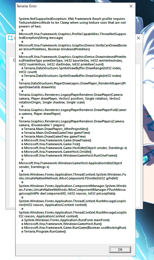 Ошибка System.NotSupportedException - Форум Terraria
